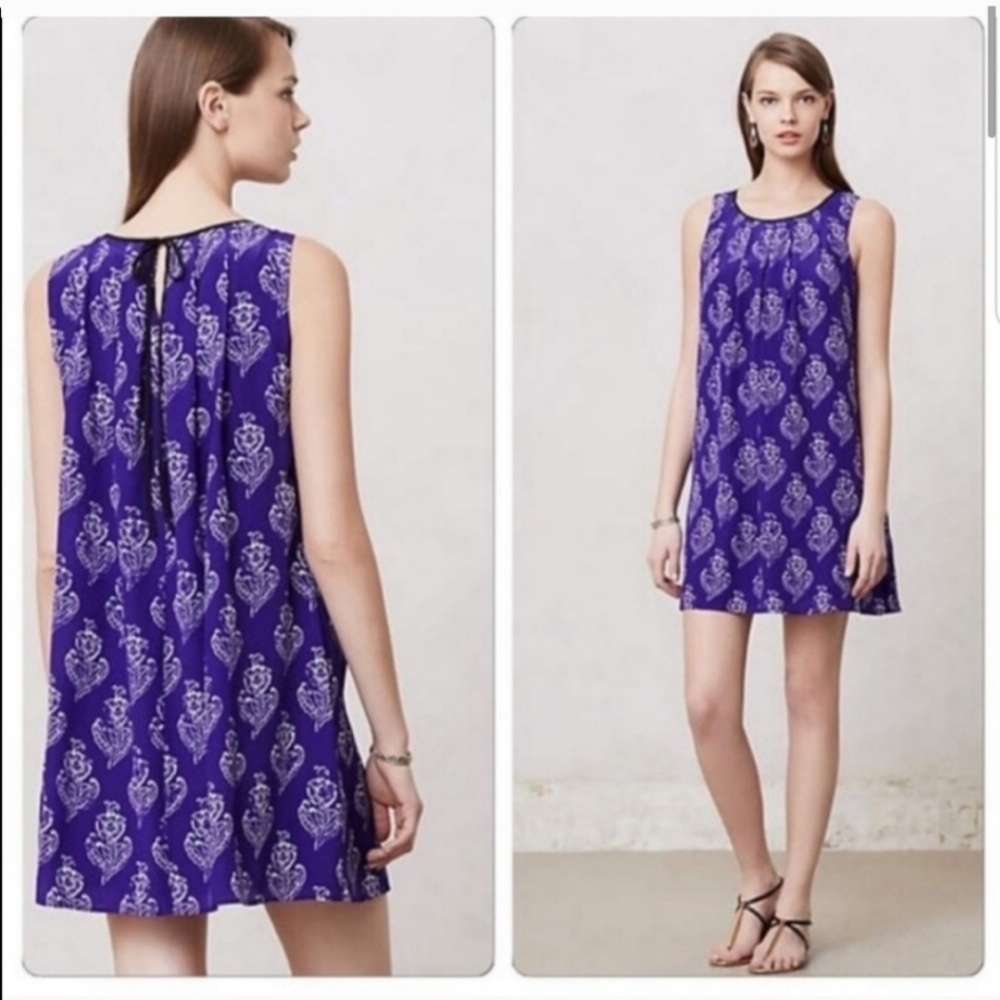Anthropologie Maeve Silk Petal Stamp Dress - Gem